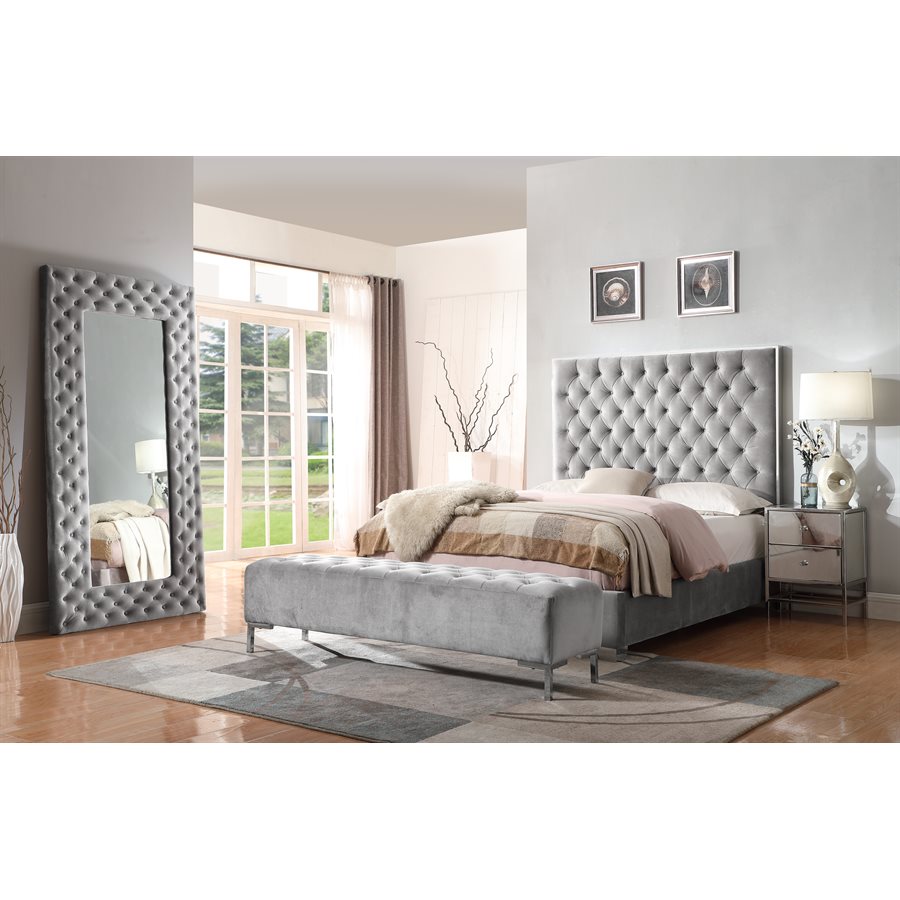 LACEY-COMPLETE QUEEN UPHOLSTERED BED-GREY